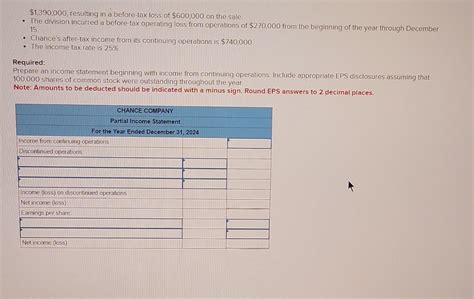 Solved Exercise Algo Discontinued Operations LO Chegg Com