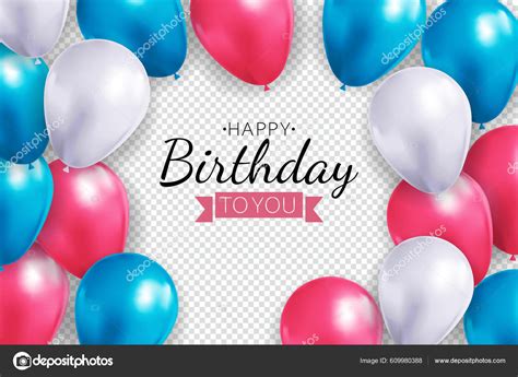 Щасливий День Народження Реалістичними Повітряними Кулями Ізольовані Прозорому Тлі Стоковий