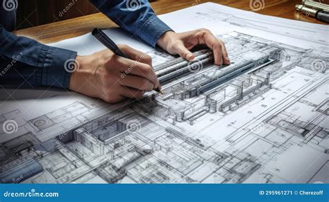 Engineer Architect Develops A Layout Of Architecture Stock Image Image Of Modern Building