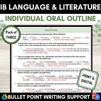 IB English A Language Literature Individual Oral Bullet Outline PACK