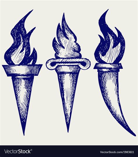 Set Flaming Torches Royalty Free Vector Image Vectorstock