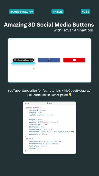 Amazing 3d Social Media Buttons Using Css 🚀 Webdevelopment Webcoding