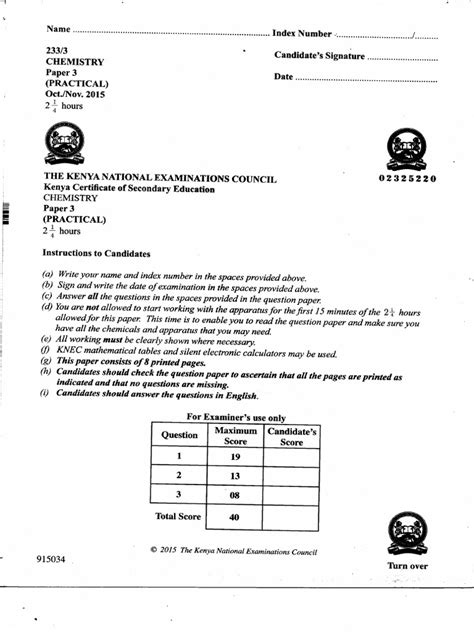 Chemistry Paper 3 Pdf