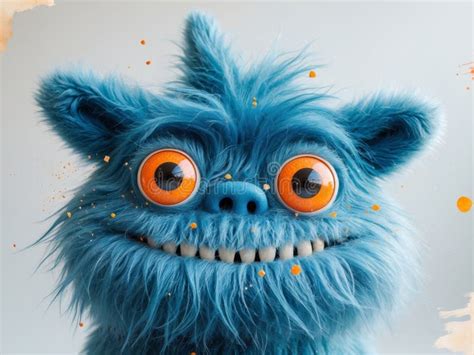 Blue Furry Monster With Googly Orange Eyes And A Big Grin Closeup Portrait Stock Image Image