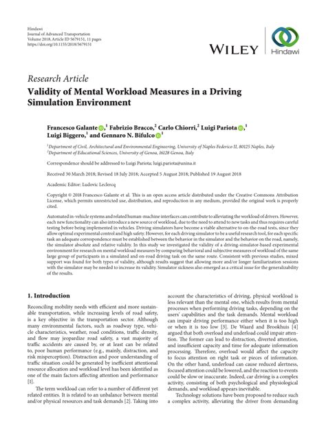 Pdf Validity Of Mental Workload Measures In A Driving Simulation Environment