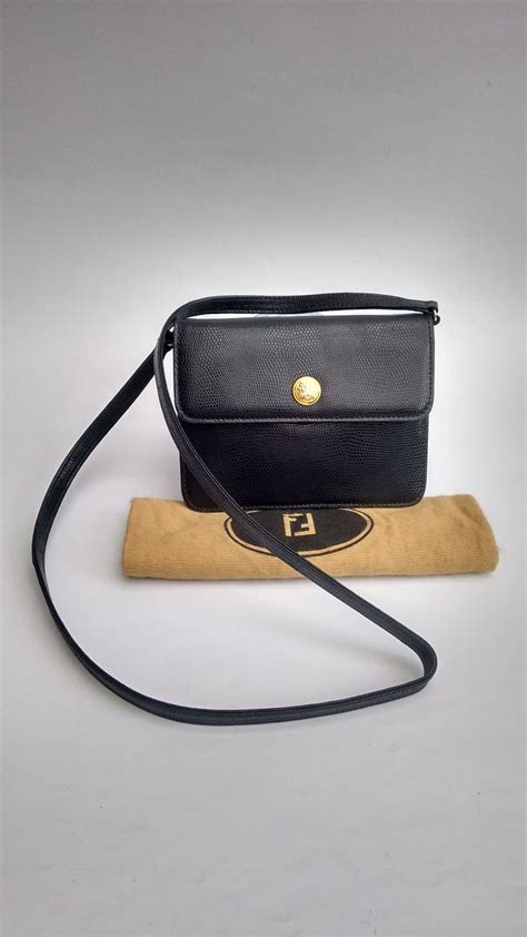 Fendi Bag Fendi Vintage Navy Blue Lizard Embossed Leather Etsy Uk