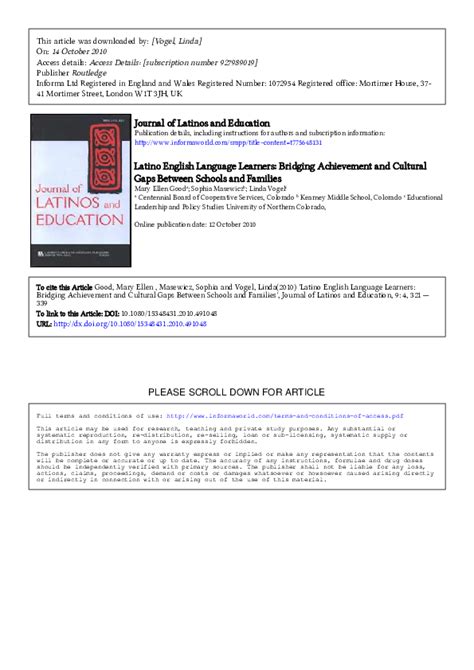 Pdf Latino English Language Learners Bridging Achievement And Cultural Gaps Between Schools