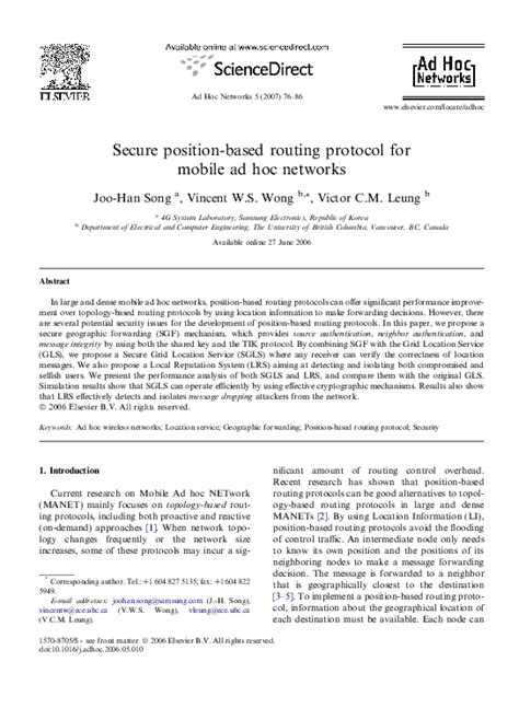 Pdf Secure Position Based Routing Protocol For Mobile Ad Hoc Networks