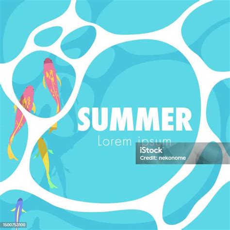 빛 반사가 있는 바닷물 표면과 열대어의 평면도 그림 여름 광장 배너 프레임입니다 공중 뷰에 대한 스톡 벡터 아트 및 기타 이미지