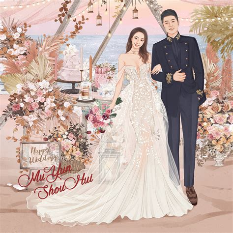 牧云手绘婚纱照片高档婚礼插画头像请柬喜帖邀请函danny画画合作 虎窝淘