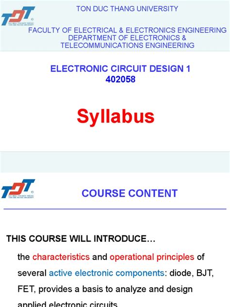 Syllabus Electronic Circuit Design 1 Pdf Operational Amplifier Diode