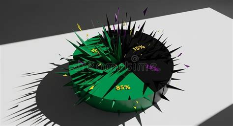 3d Exploded Pie Chart With Percentage Labels On Modern Surface Stock