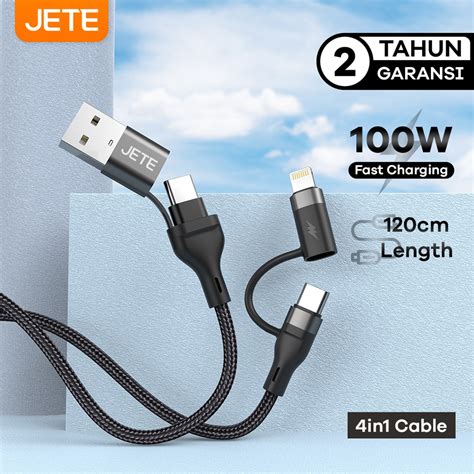 Jual Kabel Data Kabel USB 4 In 1 USB Type C To Type C Iphone Lightning JETE CX7B Garansi 2