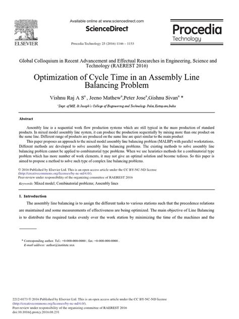 Optimization Of Cycle Time In An Assembly Line Balancing Problem Pdf Genetic Algorithm