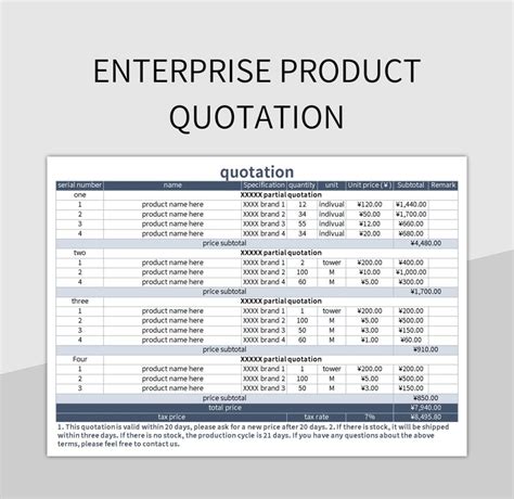 Free Enterprise Product Quotation Templates For Google Sheets And Microsoft Excel Slidesdocs