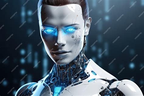 Premium Ai Image 3d Rendering Female Cyborg With Circuit Board On Dark Blue Background Cyber