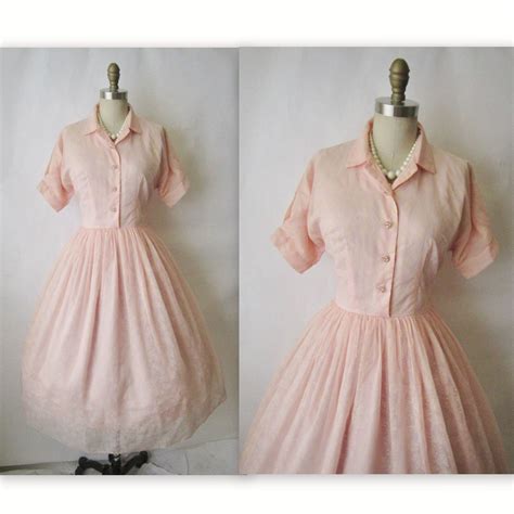 50s Floral Dress Vintage 1950s Pink Floral Print Garden Party