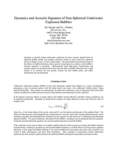 Pdf Dynamics And Acoustic Signature Of Non Spherical Underwater Explosion Bubbles