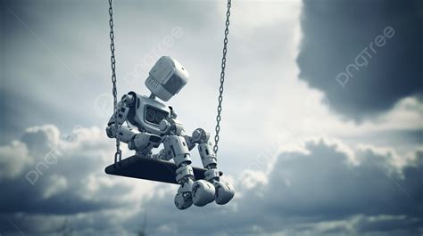 흐린 하늘이 있는 3d 세계에서 스윙 중인 Ai 로봇 3d 로봇 사이보그 인공 지능 로봇 배경 일러스트 및 사진 무료 다운로드 Pngtree