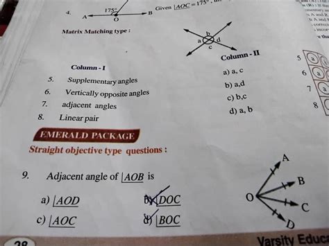 4 Given ∠aoc 175∘ Matrix Matching Type Column I5 Supplementary An