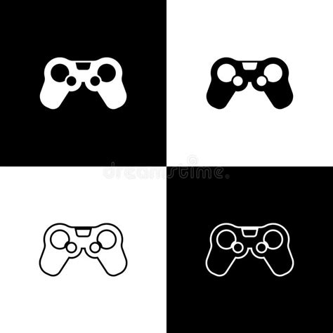 Set Gamepad Icon Isolated On Black And White Background Game