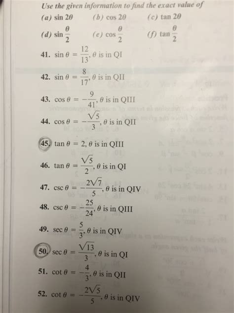 Solved Use The Given Information To Find The Exact Value Of