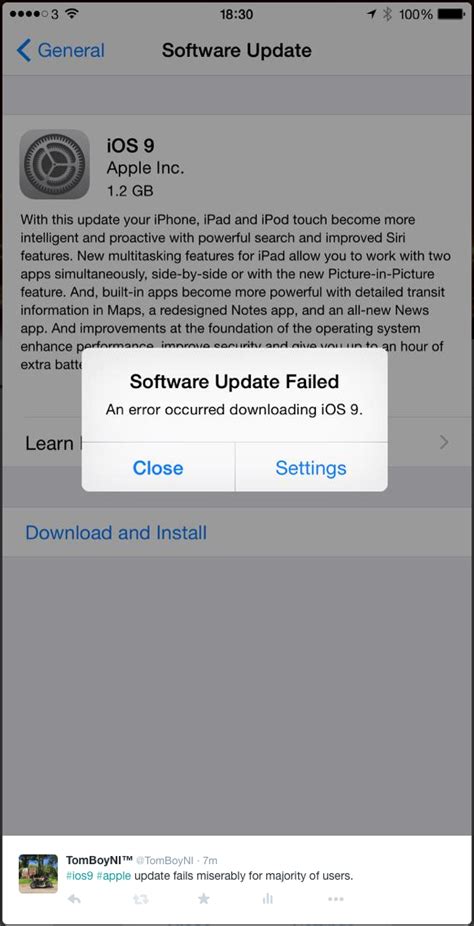 Ios9 Software Update Failed An Error Occurred Downloading Ios 9