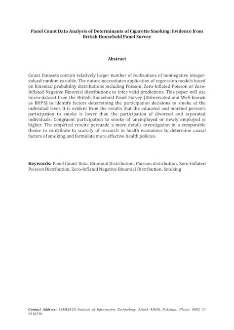 Pdf Analysis Of Cigarette Smoking Using Fixed Effects Count Data