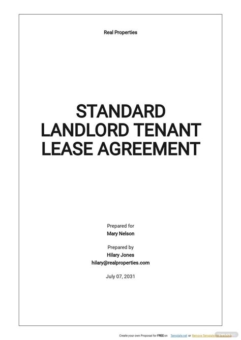 Free Standard Landlord Tenant Lease Agreement Template