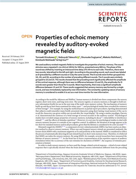 Pdf Properties Of Echoic Memory Revealed By Auditory Evoked Magnetic Fields