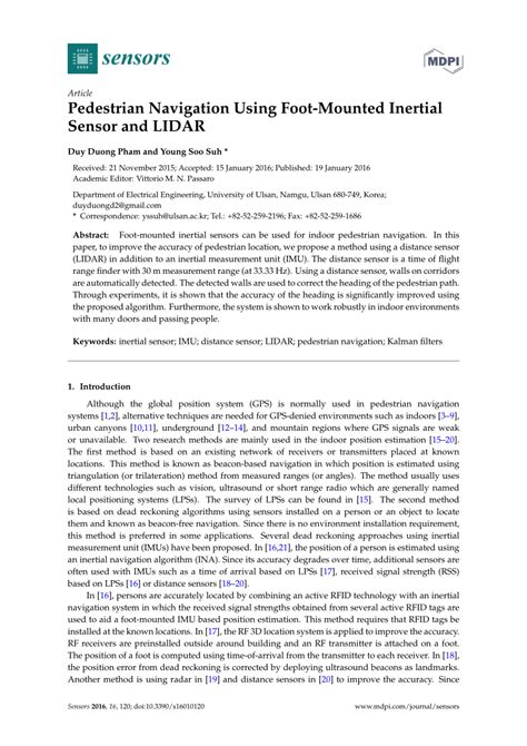 Pdf Pedestrian Navigation Using Foot Mounted Inertial Sensor And Lidar