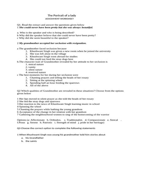 The Portrait Assignment Pdf