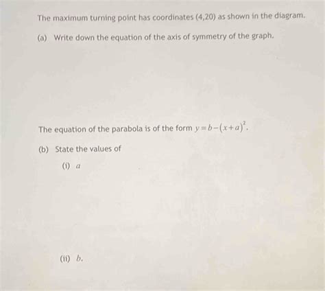 solved the maximum turning point has coordinates 4 20 as shown in the diagram a write down
