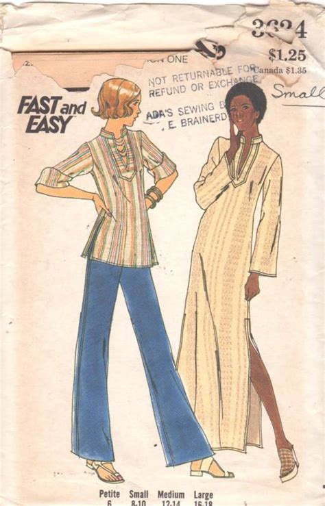 Butterick 3624 1970s Misses Fast And Easy Top And Caftan Pattern Womens