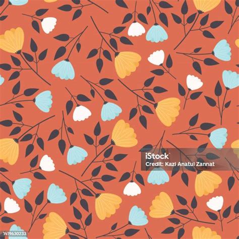 우아한 트렌디 한 꽃 이음새가 없는 패턴 디자인의 추상적인 꽃과 섬유용 나뭇잎 가지 텍스처 배경 반복 0명에 대한 스톡 벡터