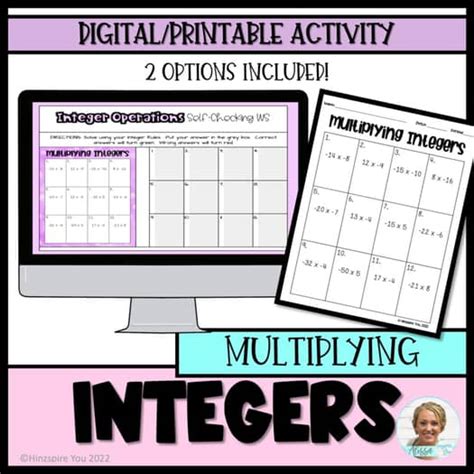Multiplying Integers Digital Printable Worksheet By Hinzspire You
