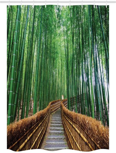 정글 스톨 샤워 커튼 열대 자연 다리 나무 위에 대나무 이국적인 풍경 스파 디자인 욕실 장식 후크 세트샤워커튼 Aliexpress