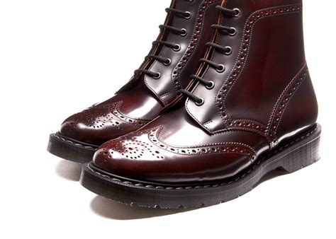 Burgundy Rub Off 6 Eye Brogue Boot Solovair Handmade In England