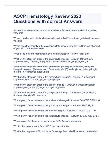 Ascp Hematology Review 2023 Questions With Correct Answers Ascp Stuvia Us