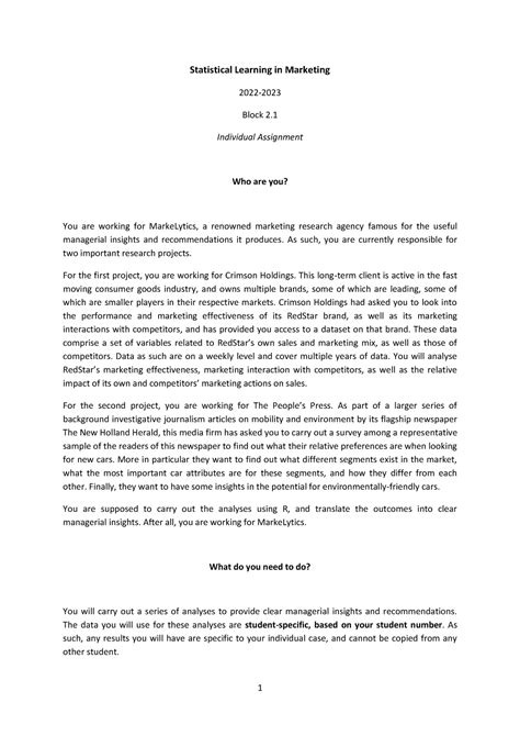 Slim 2223b Individual Assignment Statistical Learning In Marketing 2022 Block 2 Individual