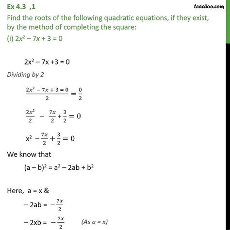 Find Roots Of 2x 2 7x 3 0 By Completing The Square Teachoo
