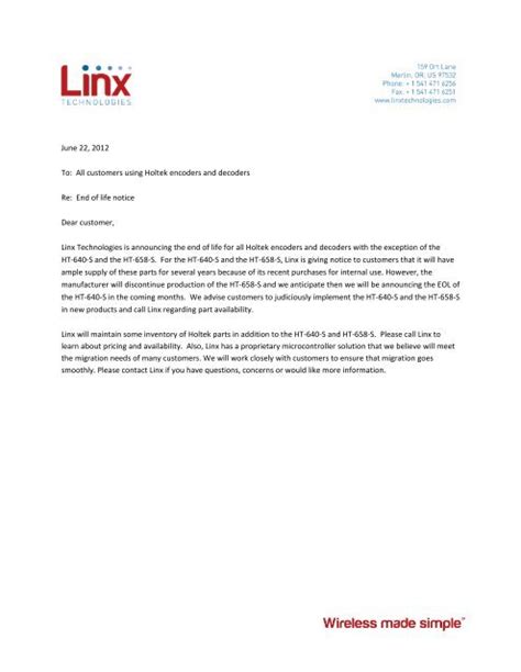 Holtek Encoders And Decoders End Of Life Notice Linx Technologies