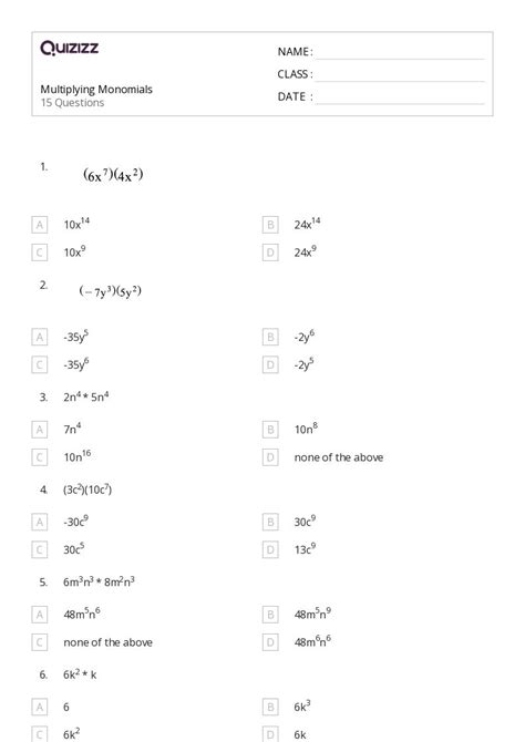 50 Monomials Operations Worksheets On Quizizz Free Printable