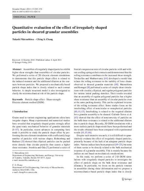 Pdf Quantitative Evaluation Of The Effect Of Irregularly Shaped Particles In Sheared Granular