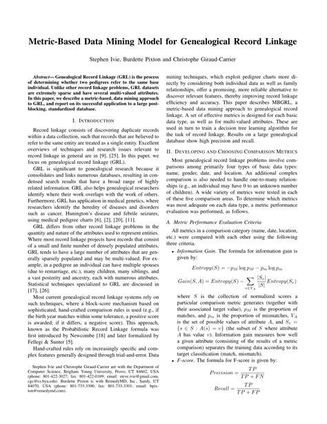Pdf Metric Based Data Mining Model For Genealogical Record Linkage