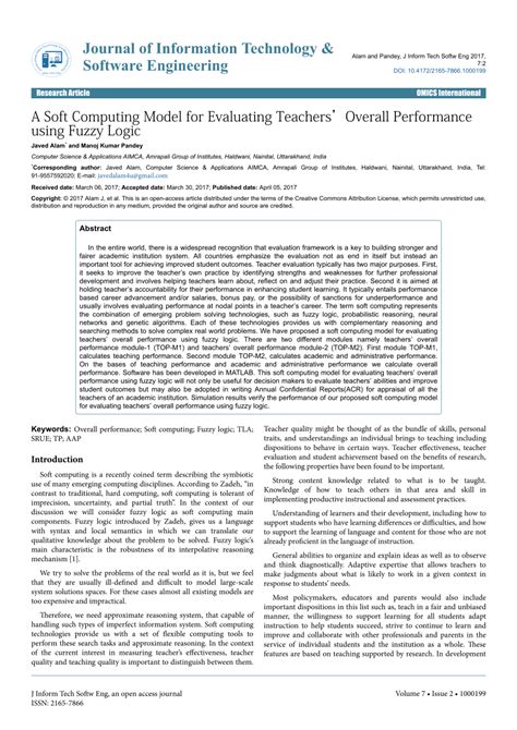 Pdf A Soft Computing Model For Evaluating Teachersoverall Performance Using Fuzzy Logic