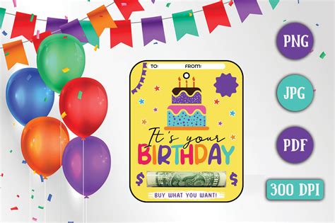 Birthday Printable Money Card Png Design Graphic By Craftlabsvg