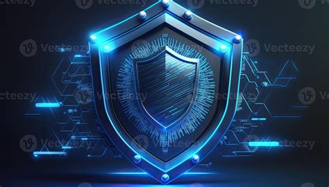 Cyber Security Digital Data Protection Shield On Blue Background