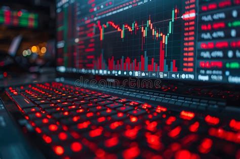 Digital Trading Platform With Real Time Market Analysis On A Red Lit Keyboard Generative Ai
