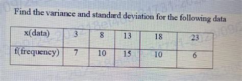 Solved Find The Variance And Standard Deviation For The Chegg